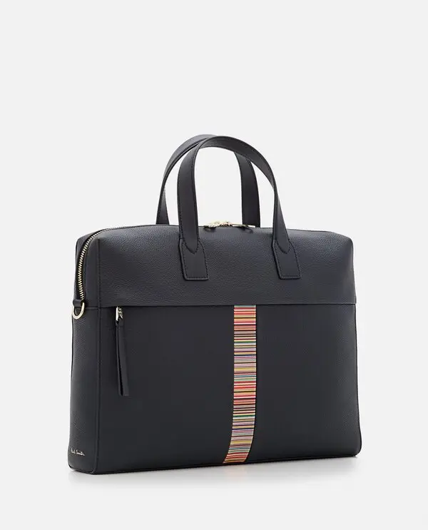 Paul Smith Black Leather Folio With Signature Stripe Trim