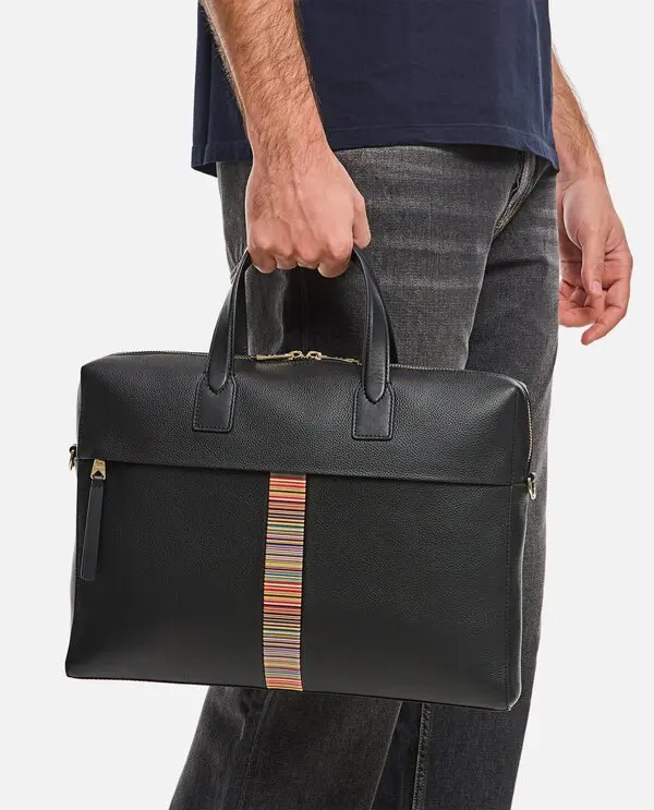 Paul Smith Black Leather Folio With Signature Stripe Trim