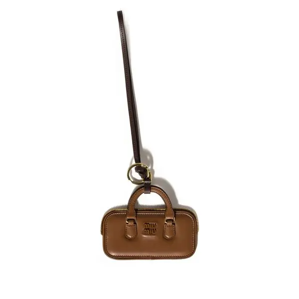 Miu Miu Lambskin Leather Keyring With Embossed Logo - Brown