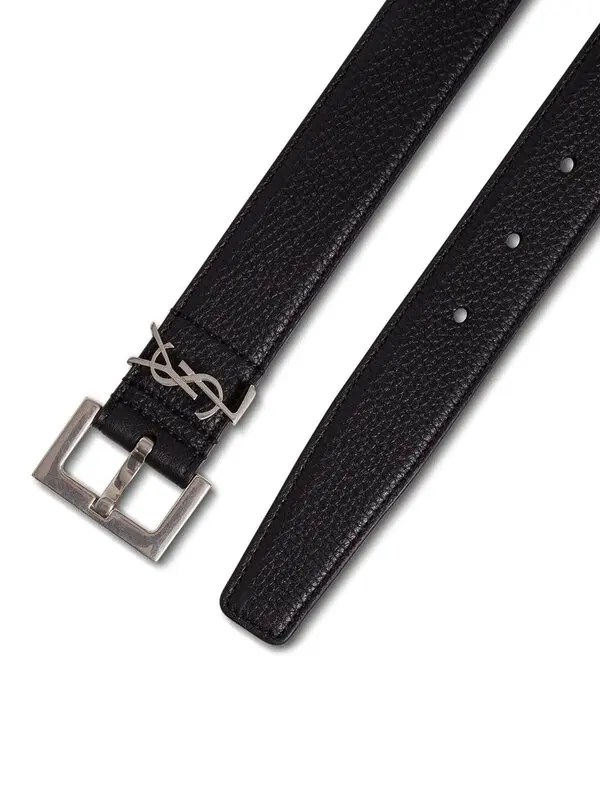 Saint Laurent Leather Belt With Logo Buckle - Black