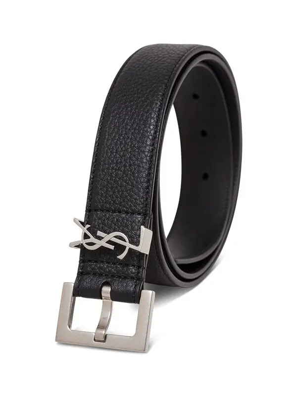 Saint Laurent Leather Belt With Logo Buckle - Black