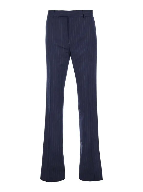 Givenchy Blue Wool Flared High-waisted Pinstripe Pants - Multicolor