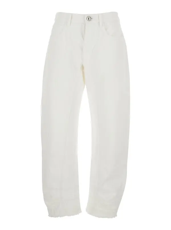 JIL SANDER White Denim Jeans With Fringed Hem - Multicolor