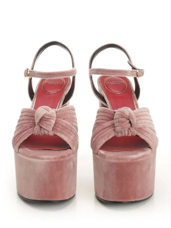 Valentino Garavani Velvet Crasher Platform Sandal With Antique Brass Vlogo Detail