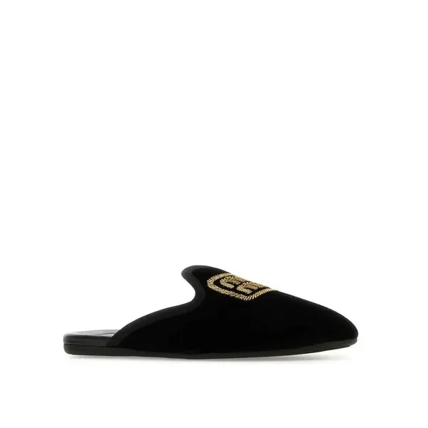 Miu Miu Logo Embroidered Velvet Effect Slip-on Mules