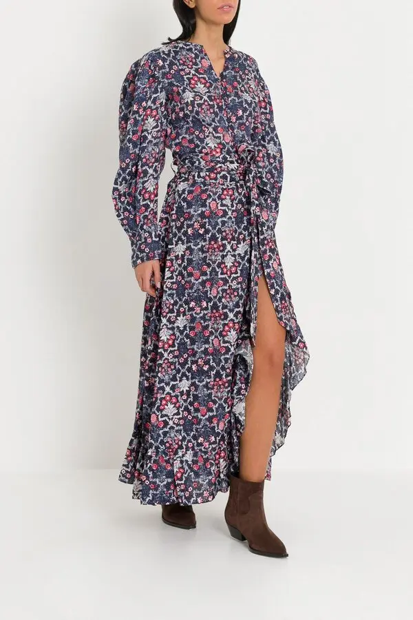 Isabel Marant Étoile Floral Print Linen Wrap Maxi Skirt