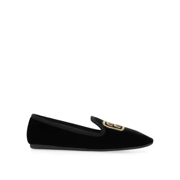 Miu Miu Logo Velvet Flats - Black