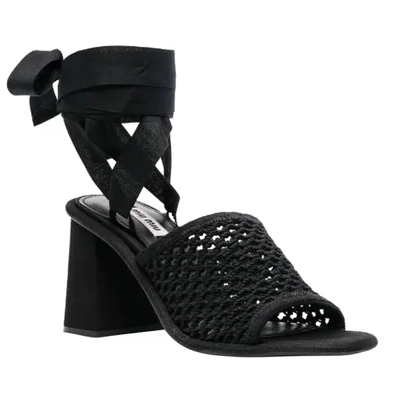 Miu Miu Macrame Lace-up Sandals With 8cm Heel Made In Italy