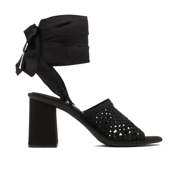 Miu Miu Macrame Lace-up Sandals With 8cm Heel Made In Italy - Black