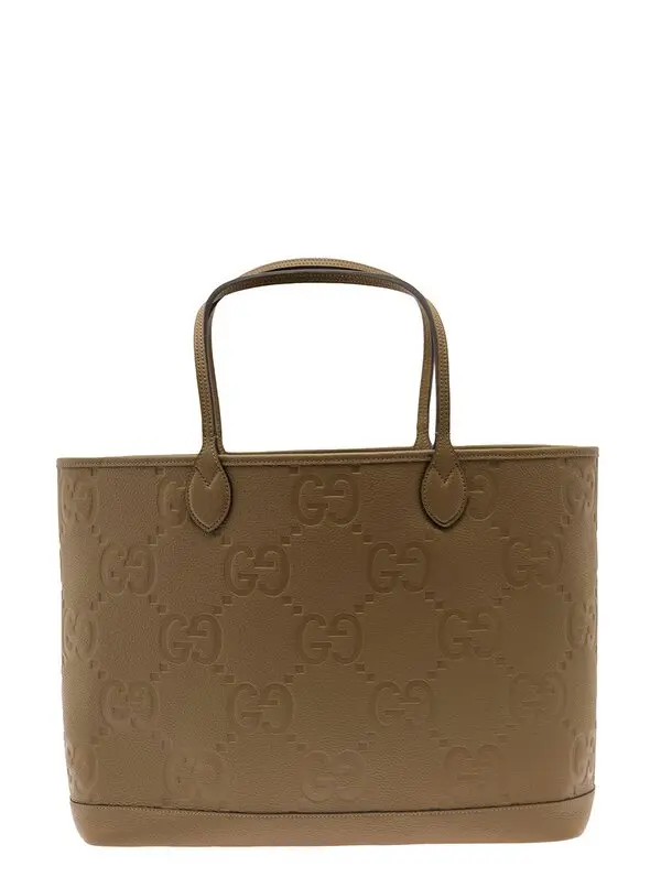 Gucci Leather Tote Bag With All-over Gg Jumbo Motif - Multicolor