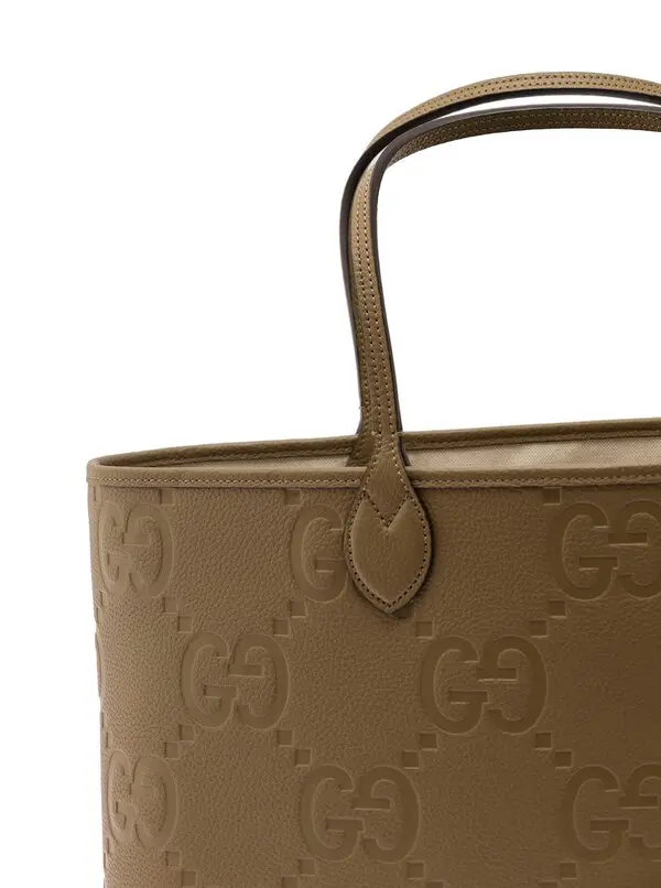 Gucci Leather Tote Bag With All-over Gg Jumbo Motif