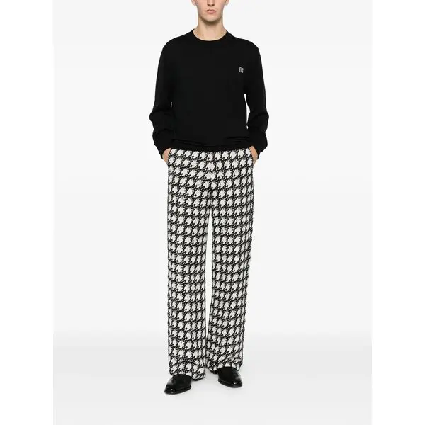 Balmain Logo Detail Silk Blend Crew Neck Long Sleeve T-shirt - Black