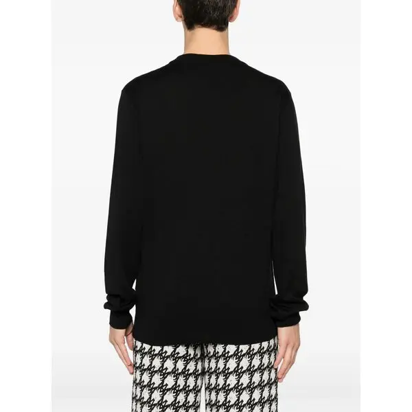 Balmain Logo Detail Silk Blend Crew Neck Long Sleeve T-shirt - Black