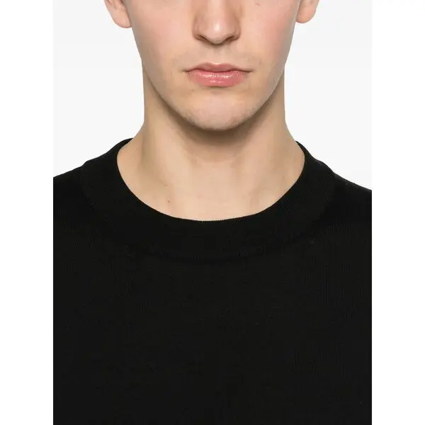 Balmain Logo Detail Silk Blend Crew Neck Long Sleeve T-shirt - Black