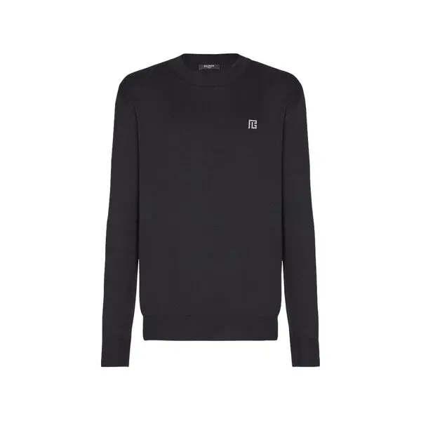 Balmain Logo Detail Silk Blend Crew Neck Long Sleeve T-shirt - Black