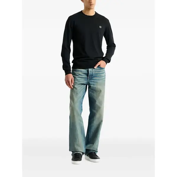 Balmain Logo Detail Silk Blend Crew Neck Long Sleeve T-shirt - Black