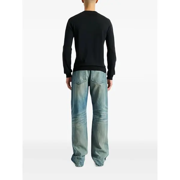 Balmain Logo Detail Silk Blend Crew Neck Long Sleeve T-shirt - Black