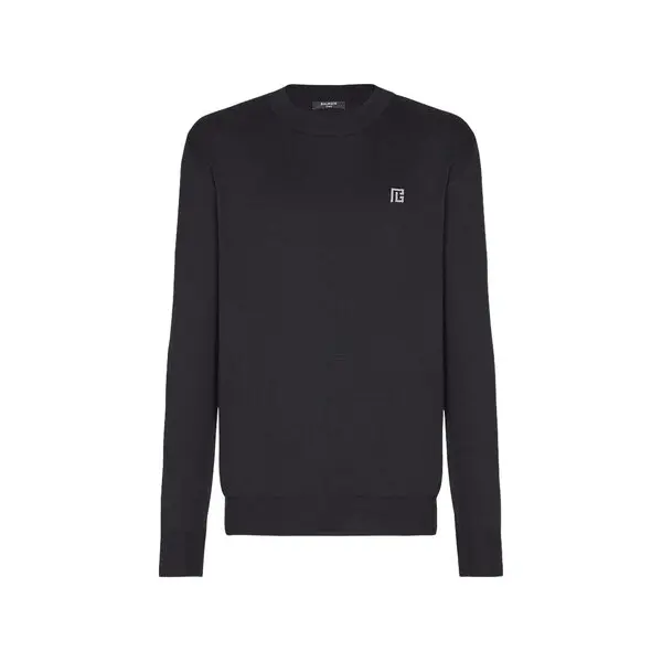 Balmain Logo Detail Silk Blend Crew Neck Long Sleeve T-shirt - Black