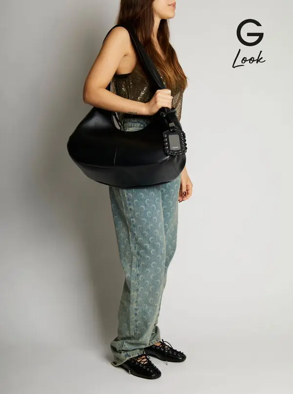 GANNI Bou Bag Hobo" Medium Shoulder Bag With Removable Leather Logo Patch