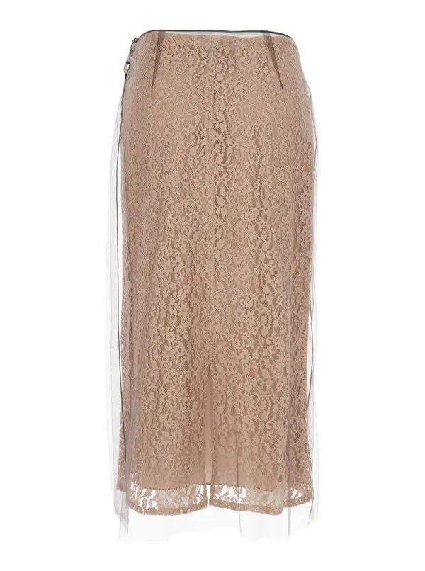 Fendi Beige Lace Tube Skirt With Floral Embroidery - Multicolor