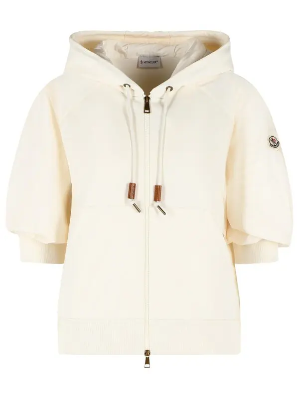 Moncler Cotton Hoodie With Nylon Balloon Sleeves - Cream