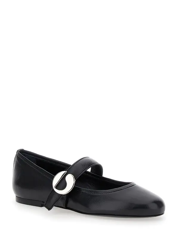 Coperni Black Leather Ballerinas With Metallic Logo Strap - Multicolor