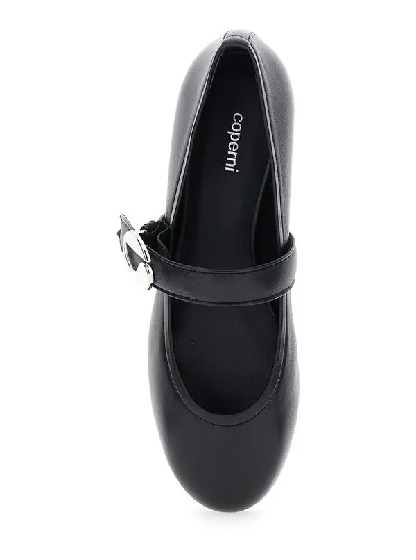 Coperni Black Leather Ballerinas With Metallic Logo Strap - Multicolor
