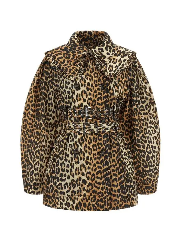 GANNI Short Animal Print Trench Coat - Multicolor