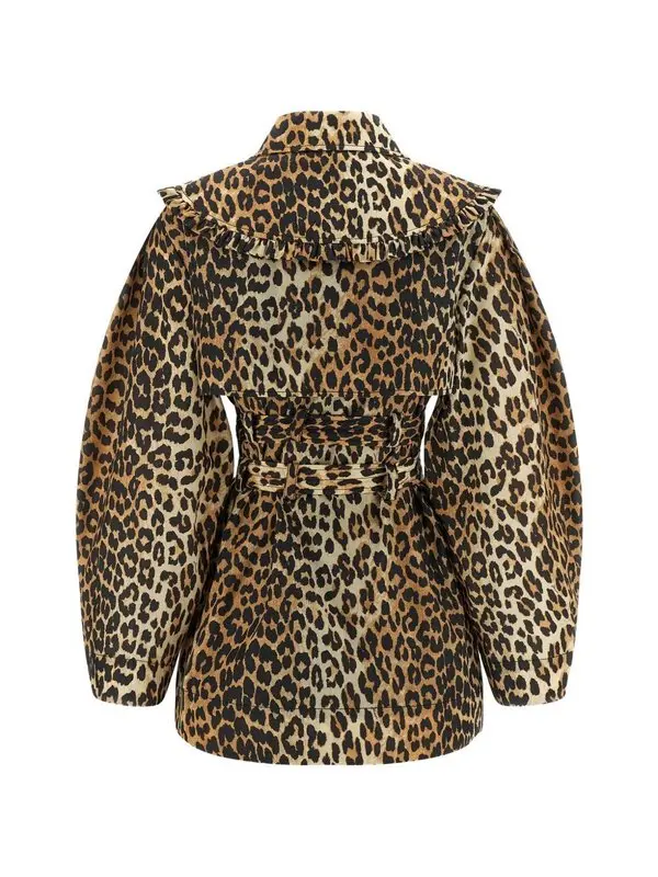 GANNI Short Animal Print Trench Coat - Multicolor