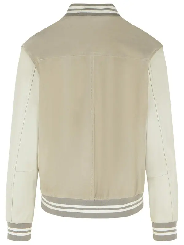 Eleventy Grey Sheepskin And Leather Bomber Jacket