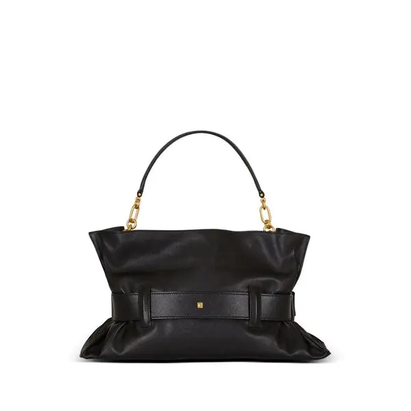 Balmain Calfskin Leather Gathered Shoulder Bag With Gold-tone Hardware - Black