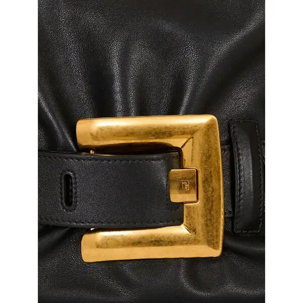 Balmain Calfskin Leather Gathered Shoulder Bag With Gold-tone Hardware - Black