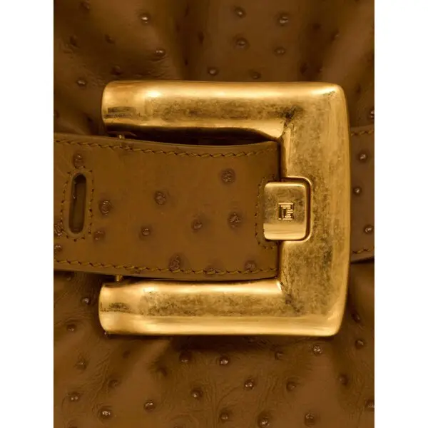 Balmain Shoulder Bag With Gold-tone Hardware And Buckle Detail - Brown