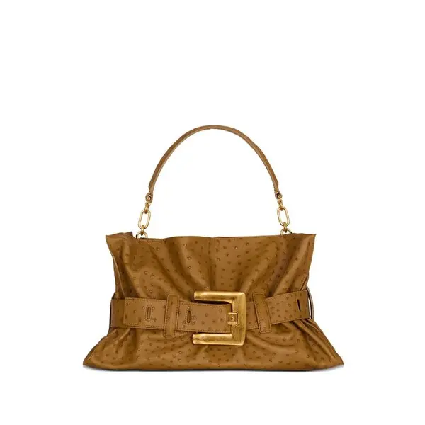 Balmain Shoulder Bag With Gold-tone Hardware And Buckle Detail - Brown