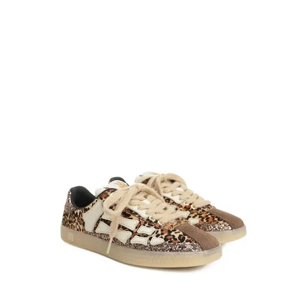 Amiri Leopard Print Glitter Detail Lace-up Sneakers