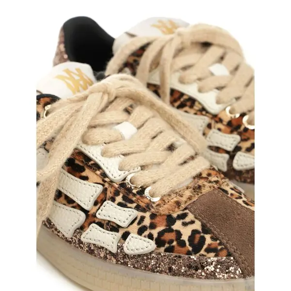 Amiri Leopard Print Glitter Detail Lace-up Sneakers