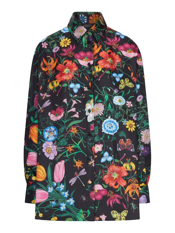 Gucci Printed Silk Twill Shirt - Black