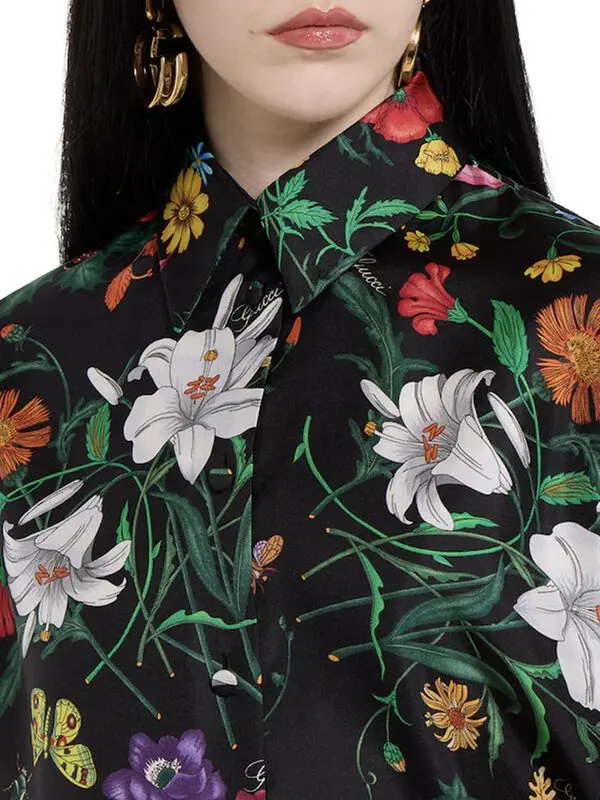 Gucci Printed Silk Twill Shirt - Black