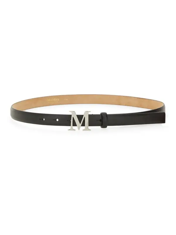 Max Mara Leather Belt With Logo Buckle - Black