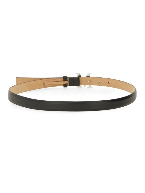 Max Mara Leather Belt With Logo Buckle - Black