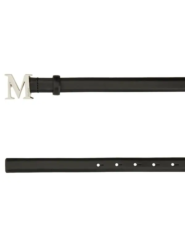 Max Mara Leather Belt With Logo Buckle - Black