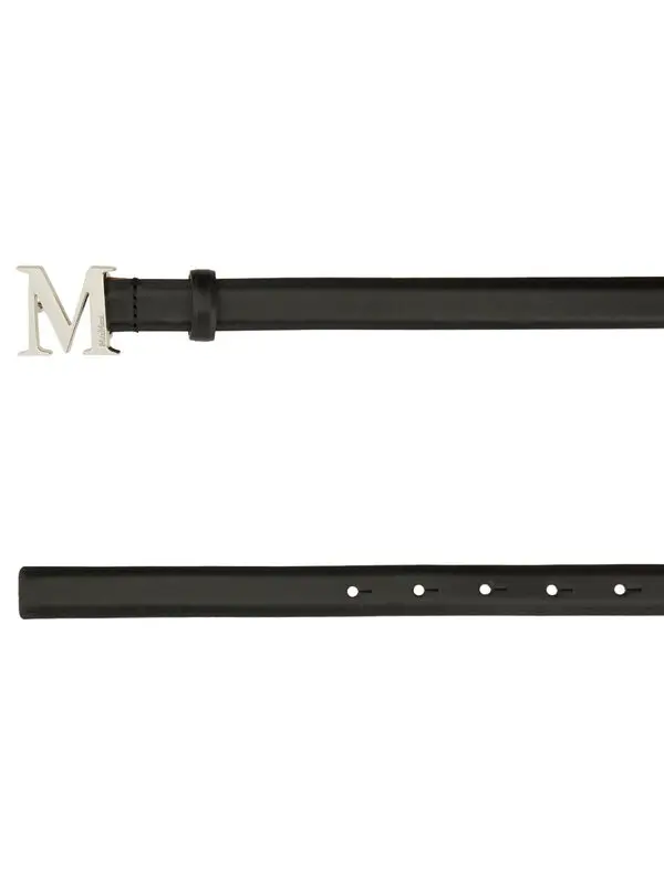 Max Mara Leather Belt With Logo Buckle - Black