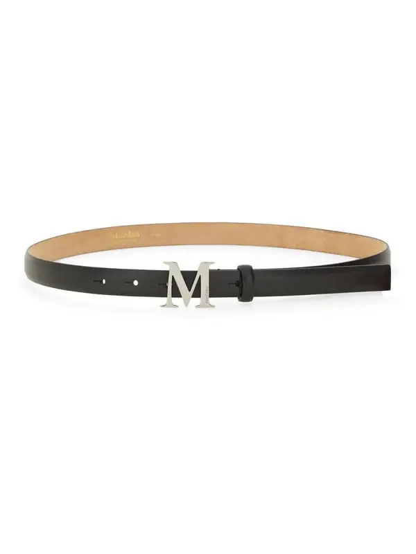 Max Mara Leather Belt With Logo Buckle - Black