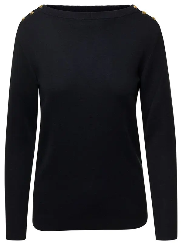 Gucci Black Cashmere Sweater With Golden Logo Buttons - Multicolor