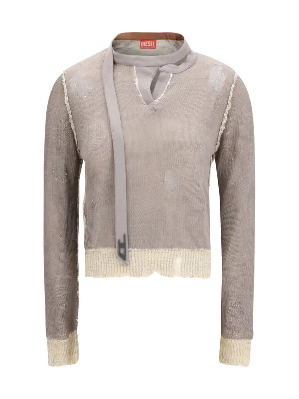 DIESEL® Worn-effect" Long Sleeve Sweater With Cut-out Detail