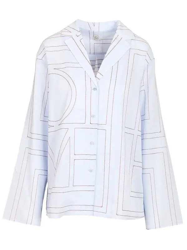 TOTEME Monogram Stitching Flannel Pajama Top - Blue