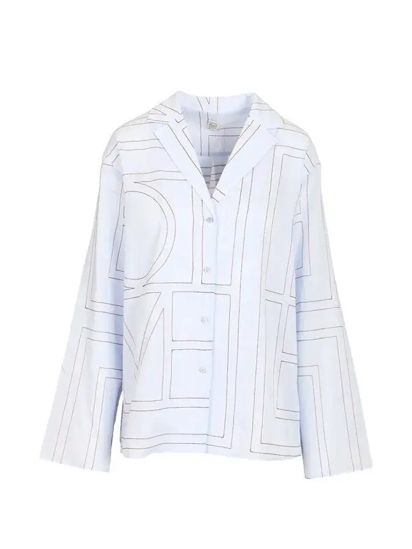 TOTEME Monogram Stitching Flannel Pajama Top - Blue