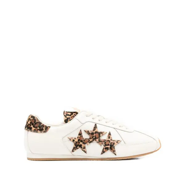 Amiri Neutrals" Leopard Print Star Motif Lace-up Trainers - Cream