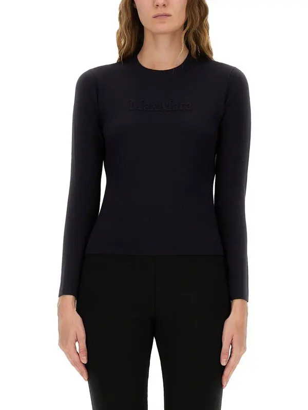Max Mara Long Sleeve Crewneck With Embossed Logo - Blue