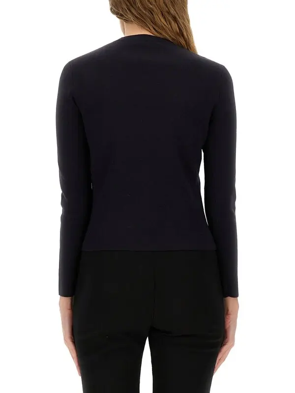 Max Mara Long Sleeve Crewneck With Embossed Logo - Blue